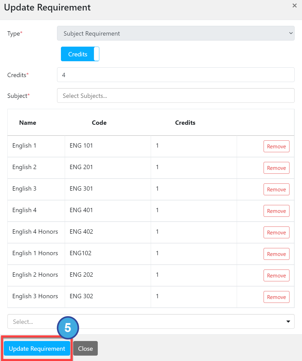 Edit Pathway Requirements